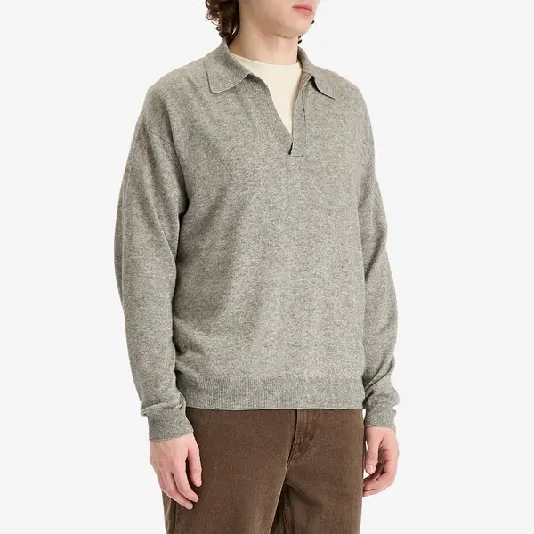 Auralee Super Fine Cashmere Silk Knit Skipper Polo In Top Grey
